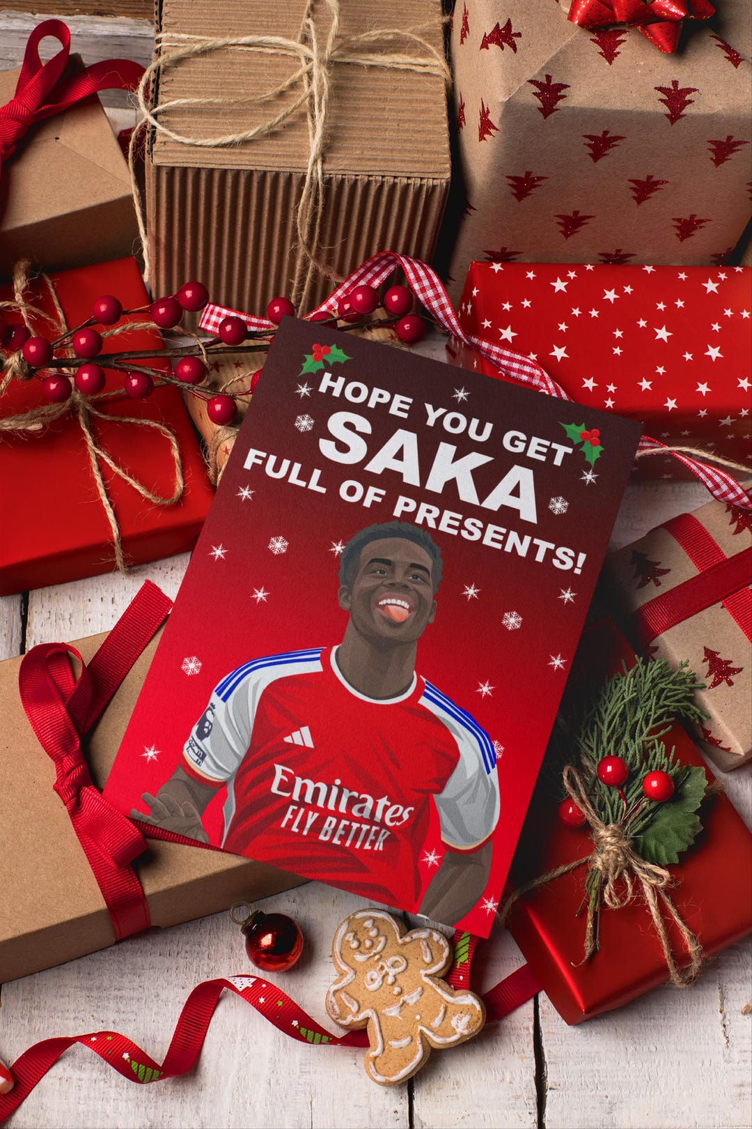 Bukayo Saka Christmas Card, Arsenal, England, Football Xmas Card - Etsy