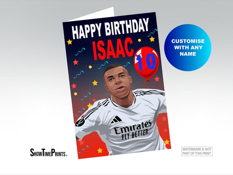 Kylian Mbappé Real Madrid Birthday Card, Any Name/age Personalised ...