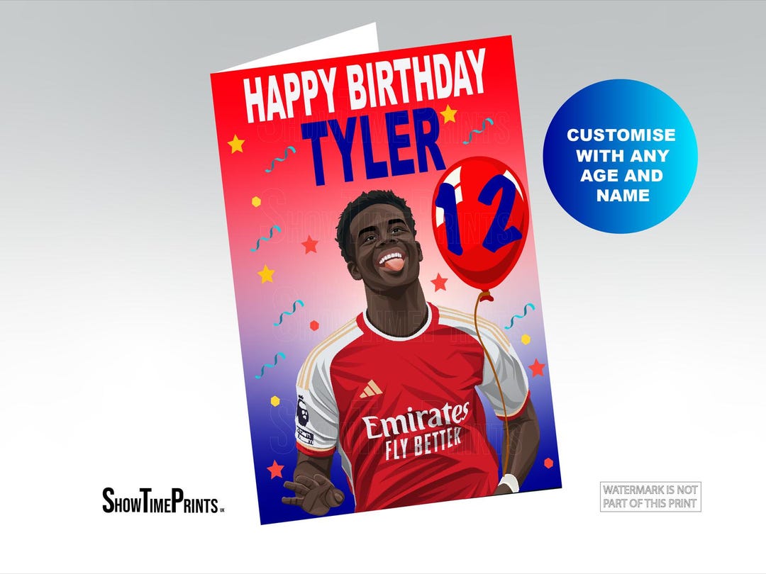 Bukayo Saka Arsenal Birthday Card, Any Age/name Personalised, England ...