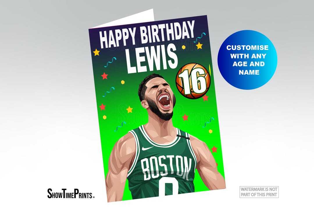 Jayson Tatum Boston Celtics Birthday Card, Any Age Personalised ...