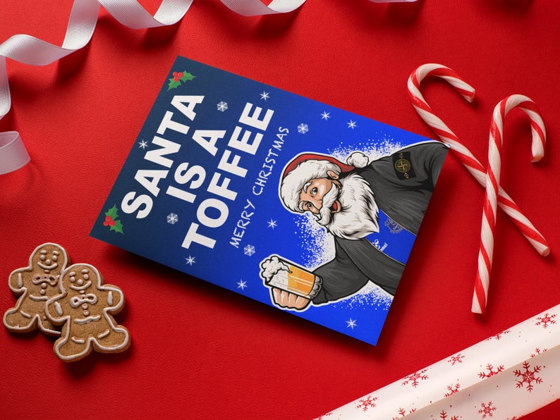 Everton Santa Christmas Card, Casual Santa, Funny Card, Xmas Football ...