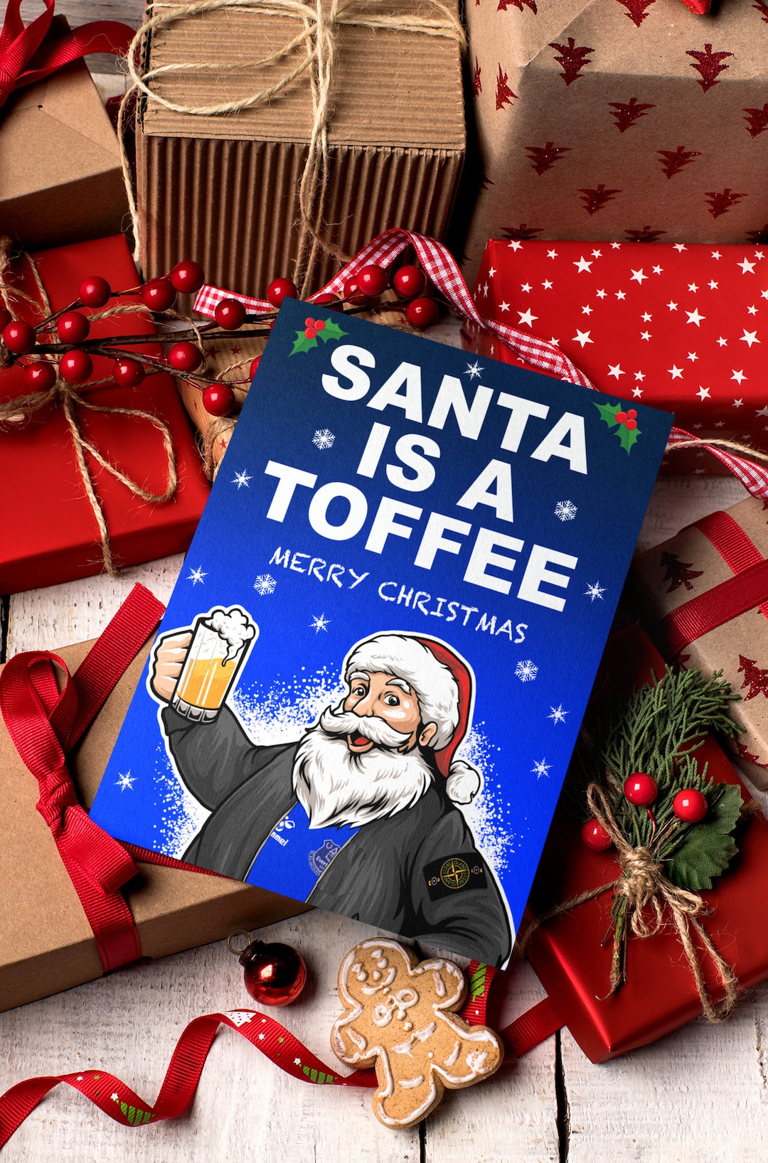 Everton Santa Christmas Card, Casual Santa, Funny Card, Xmas Football ...