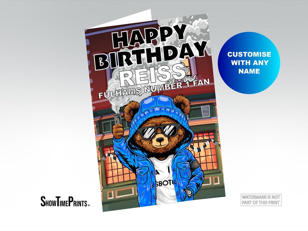 Fulham Personalised Birthday Card, Funny Football Card, the Cottagers ...
