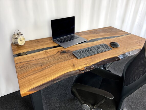 Live Edge Black River Epoxy Walnut Desk Writing Desk Computer Desk Made From Solid Walnut Wood Free Legs Fast Free Shipping Etsy
