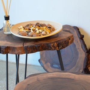 Bark-edged Live Edge Walnut Coffee Tables | Rustic Side Tables Set ...