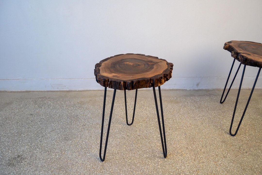 Bark-edged Live Edge Walnut Coffee Tables | Rustic Side Tables Set ...