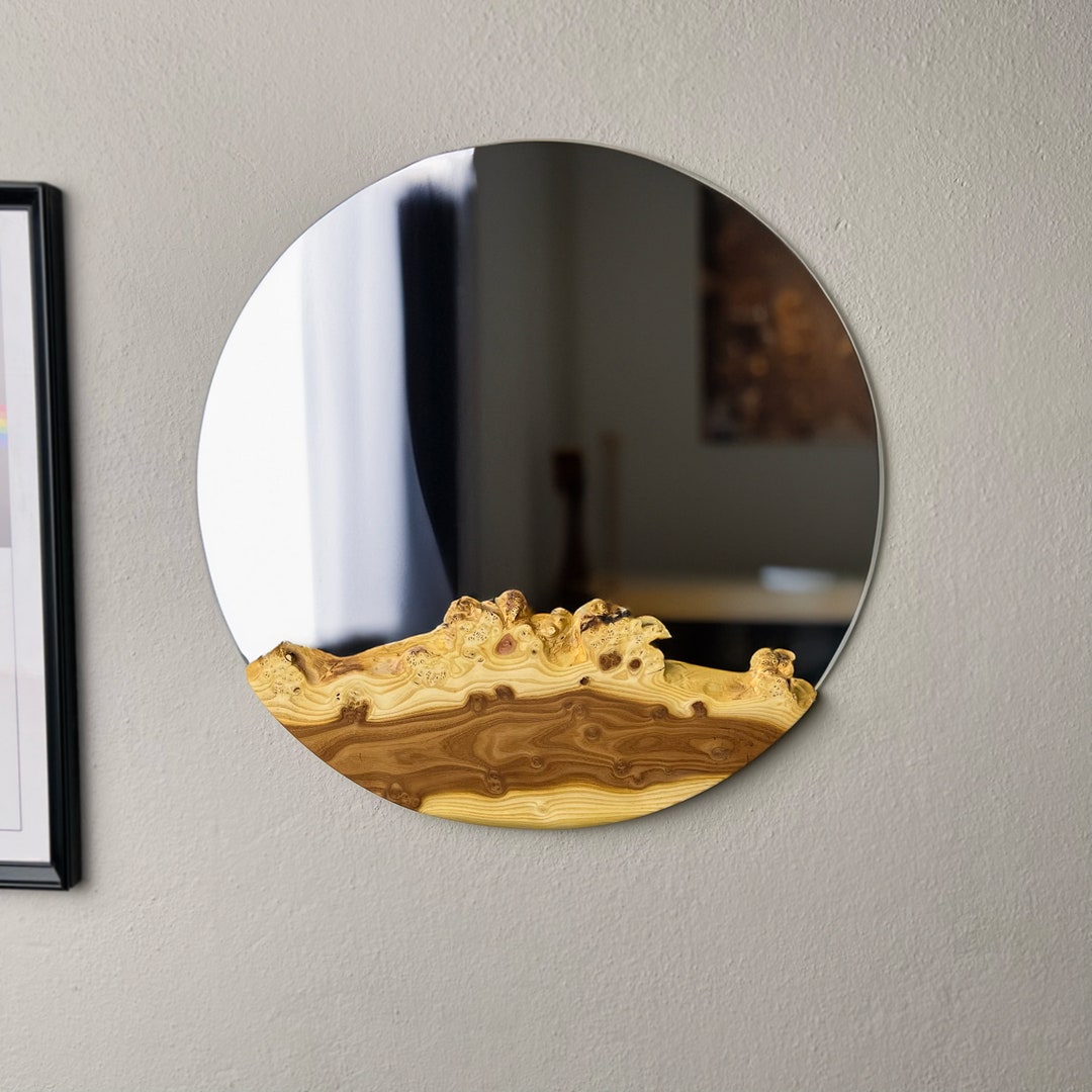 20" Round Live Edge Wood Mirror, Wood Frame Mirror, Small Wall Mirror ...