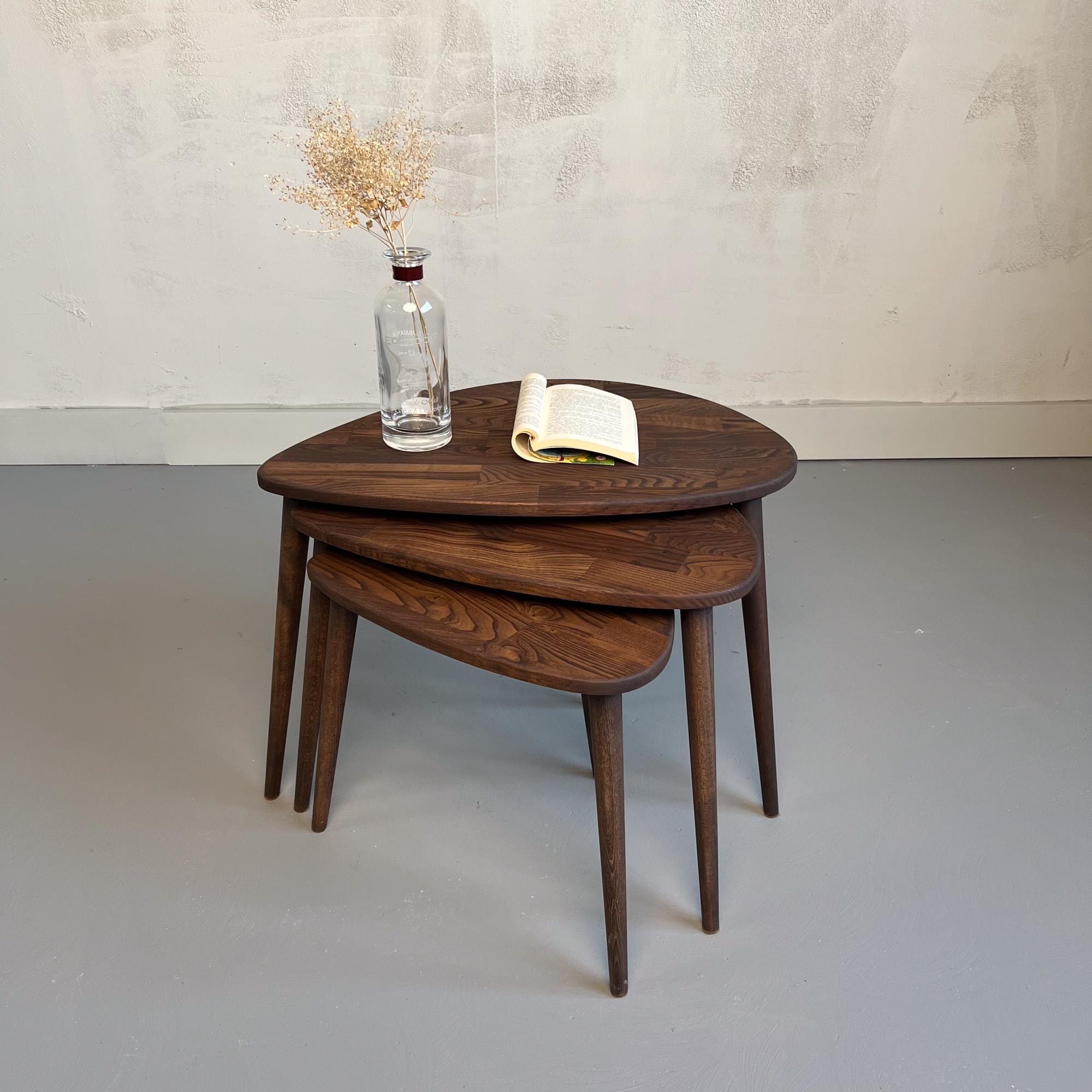 Solid Chestnut Nesting Tables Set of 3, Mid Century Inspired Side ...