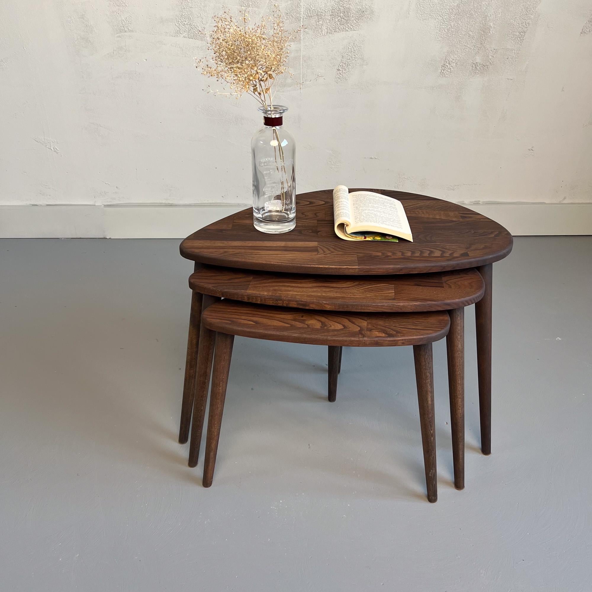 Solid Chestnut Nesting Tables Set of 3, Mid Century Inspired Side ...
