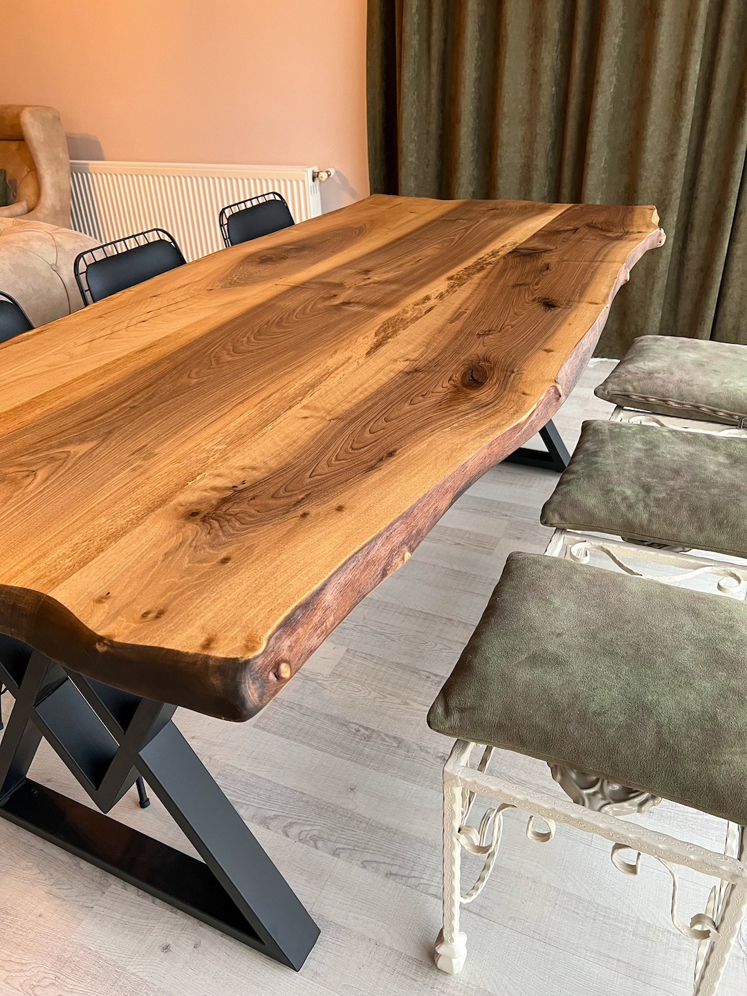 Live Edge Walnut Dining Table With Metal Legs: Modern Farmhouse Style ...
