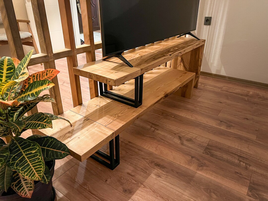 Adjustable Chestnut Wood TV Stand: Minimalist Farmhouse Media Console ...