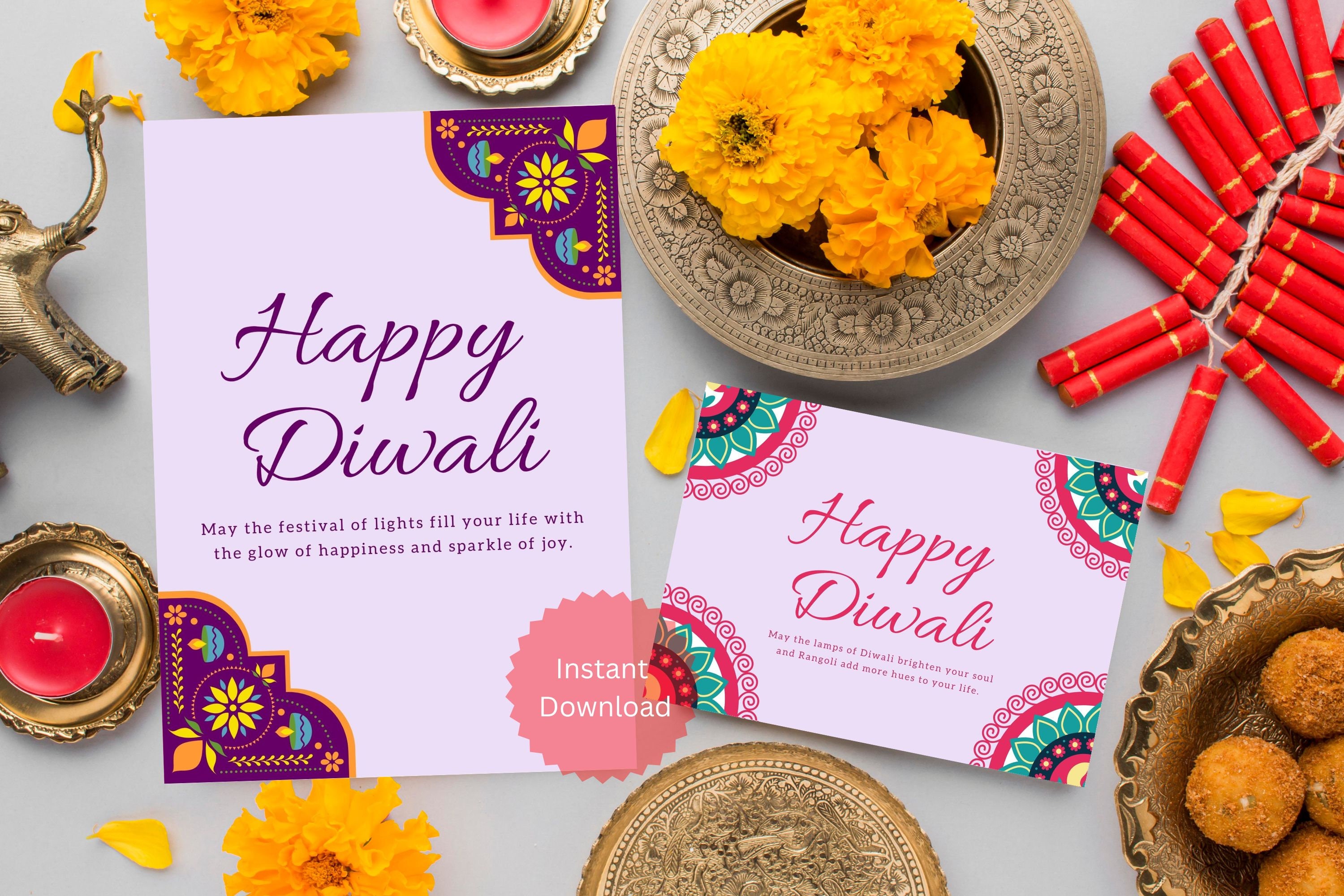 2 Printable Diwali Cards/set of 2 Diwali Cards/instant Download Card ...