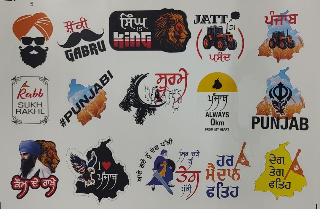 Punjabi Sikh Stickers Sheet Waterproof, Durable Custom for Bottles ...