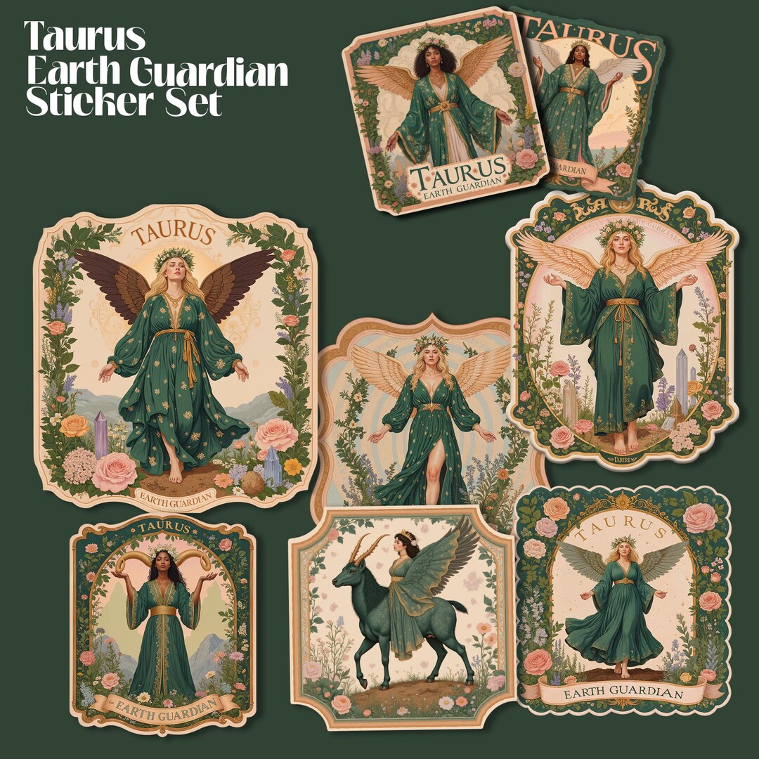 Taurus Earth Guardian Sticker Set | Nature-inspired Zodiac Vinyl ...