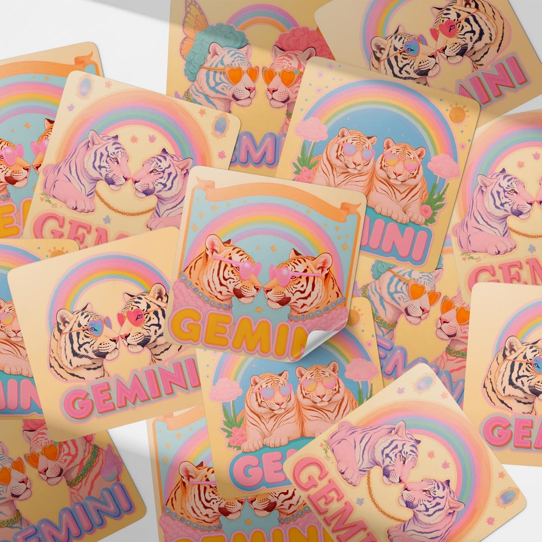 Gemini Tiger Zodiac Stickers | Y2K Pastel Vinyl Collection | Adorable ...
