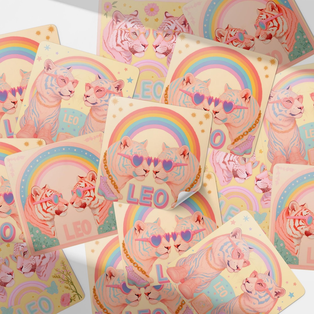 Pastel Rainbow Leo Tiger Stickers | Holographic Vinyl Zodiac Set - Etsy