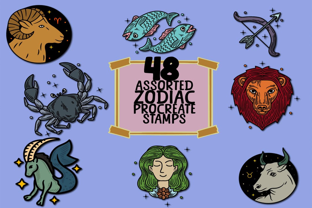 Zodiac Horoscope Assorted Procreate Stamp Brushsets Aries Taurus Gemini ...