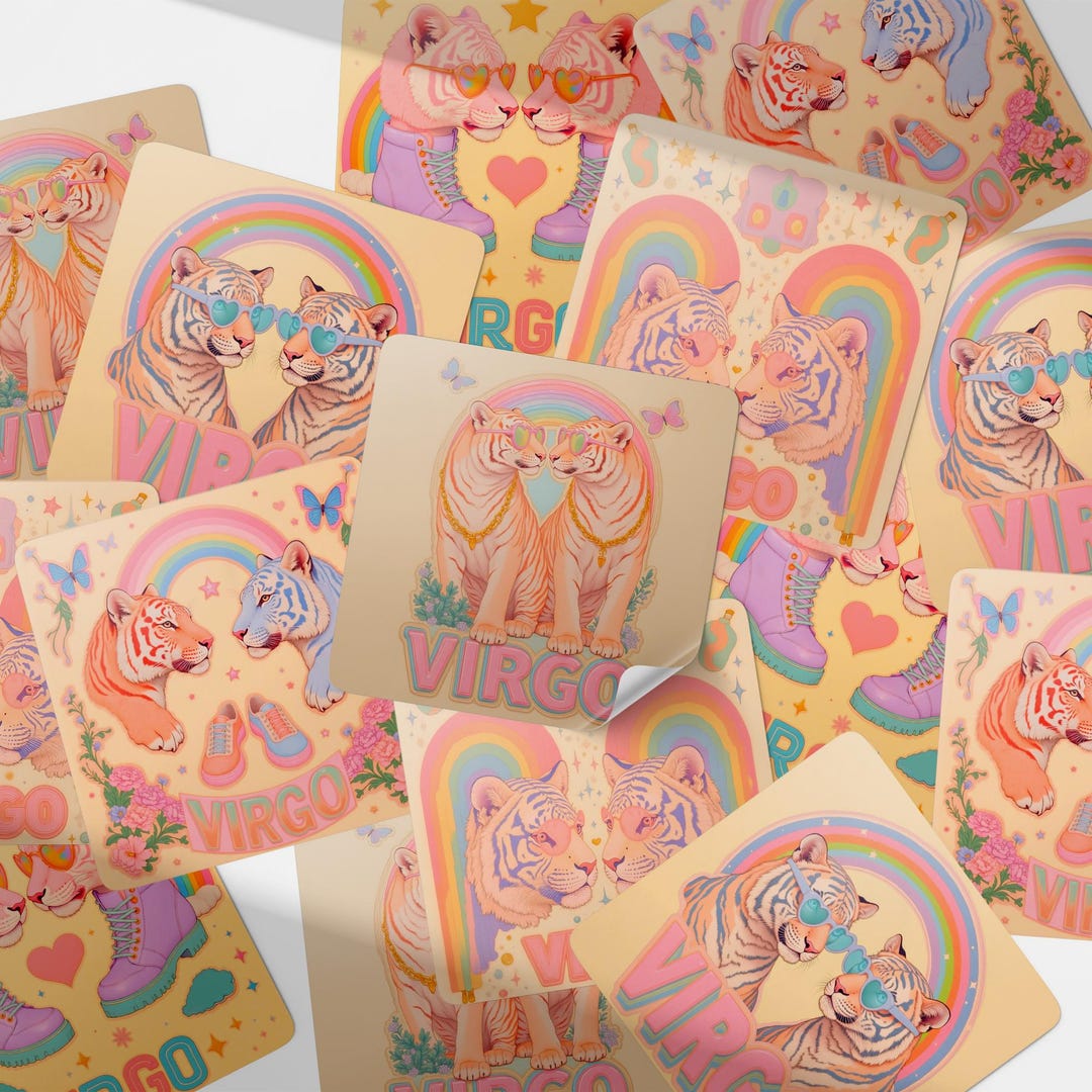 Y2K Virgo Tiger Zodiac Sticker Set | Pastel Rainbow Virgo Zodiac Vinyl ...