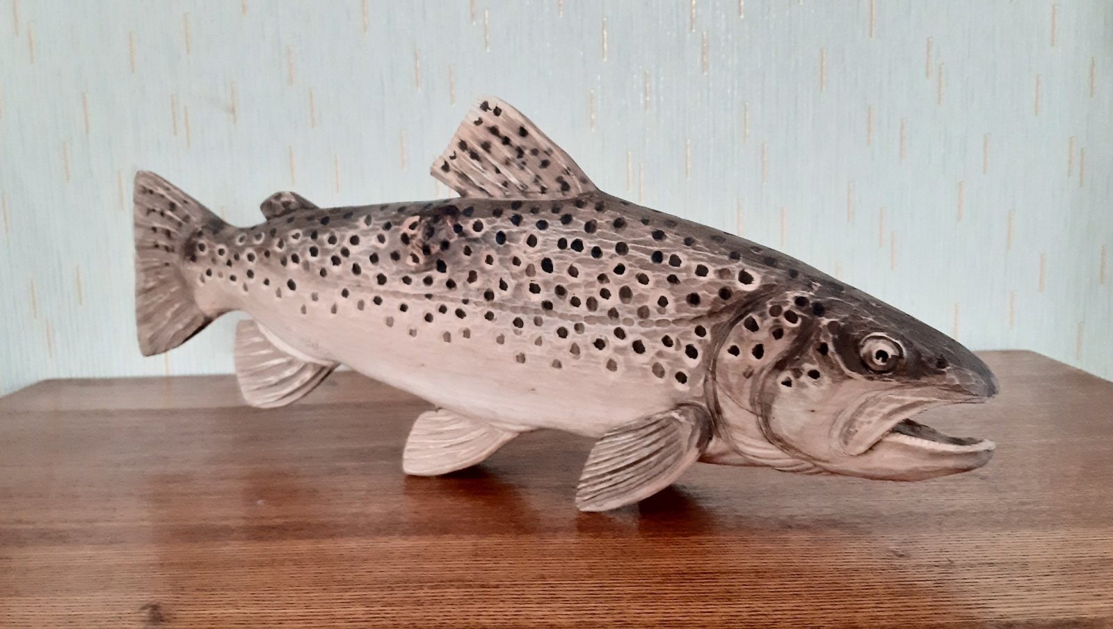 Wood Carved Brown Trout - 3D Statue Decoration - Perfect Gift - Etsy