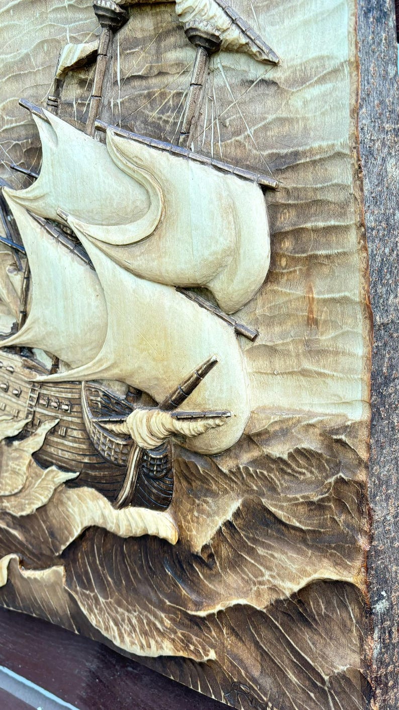 Wood Carved Ship Picture Wall Decoration Perfect Gift - Etsy