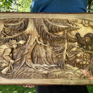 Wood Carved Hunting Scene Picture - Wall Decoration - Perfect Gift - Etsy