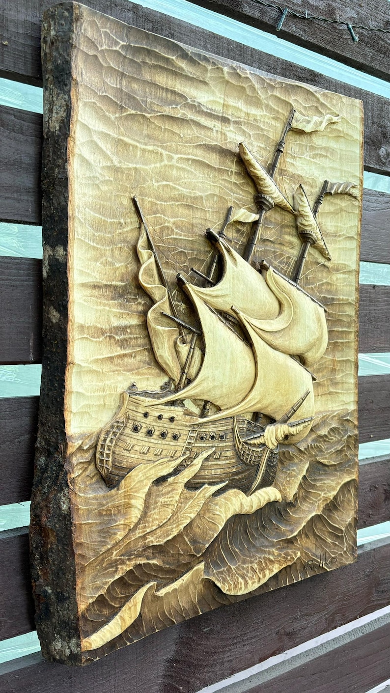 Wood Carved Ship Picture Wall Decoration Perfect Gift - Etsy