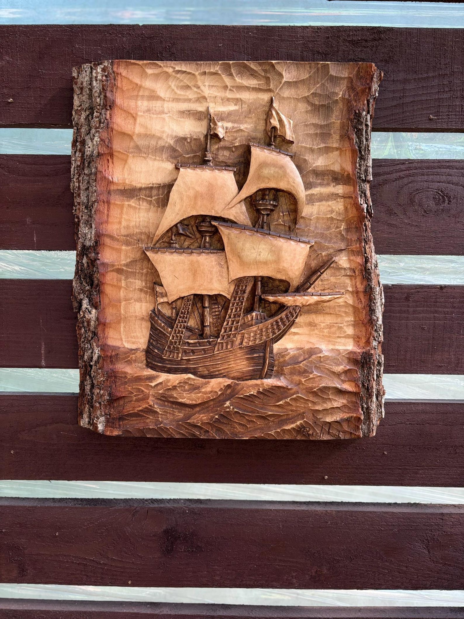 Wood Carved Ship Picture Wall Decoration Perfect Gift - Etsy