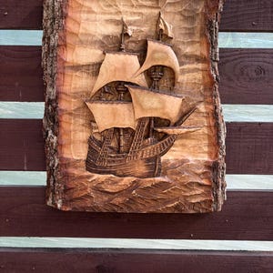 Hand Carved Wood Ship Picture – Linden Wood Wall Art - Etsy