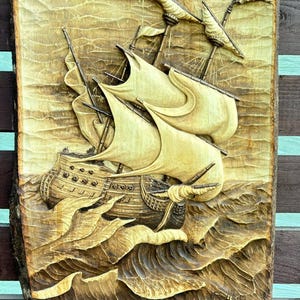 Wood Carved Ship Picture - Wall Decoration - Perfect Gift - Etsy