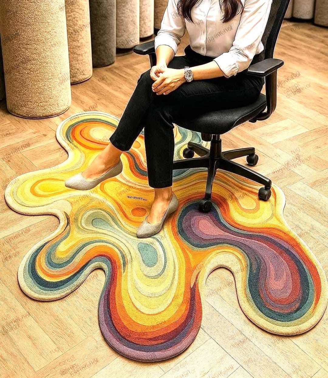 Psychedelic Rainbow Blob Rug –handmade Colorful Art Carpet for Office ...