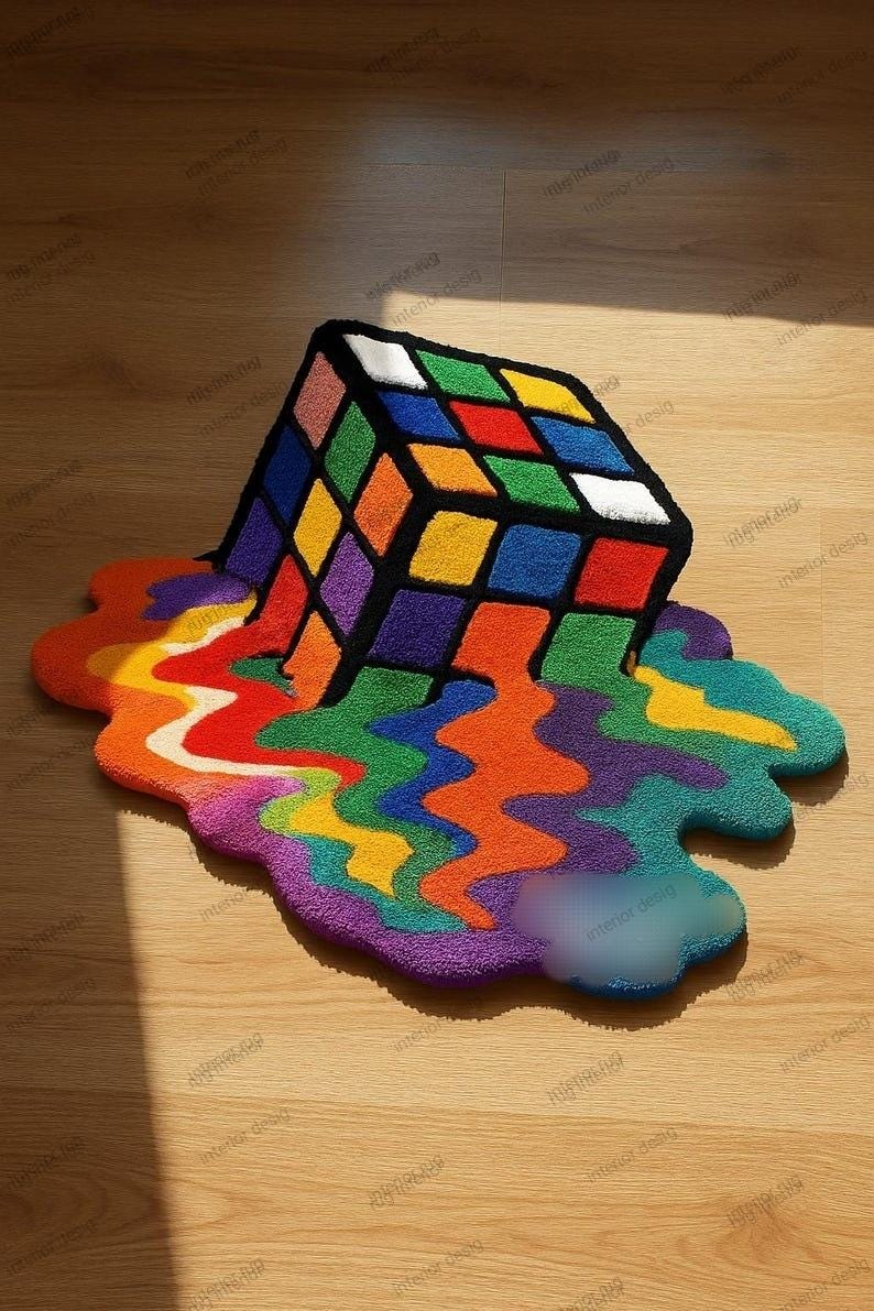 Melting Rubik's Cube Rug – 3D Trippy Rainbow Tufted Irregular Carpet - Etsy