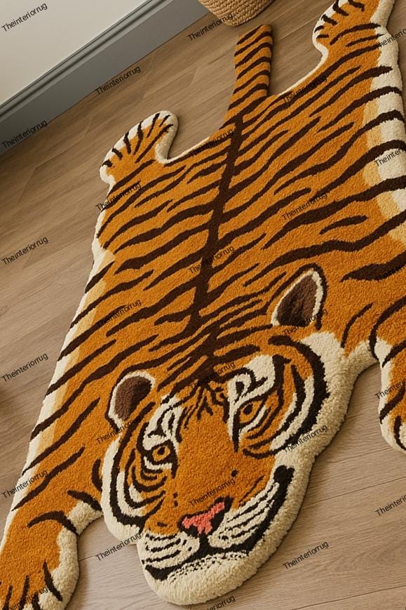 Animal Shaped Wool Rug Tiger Design – Handmade Tufted Carpet for Kids ...