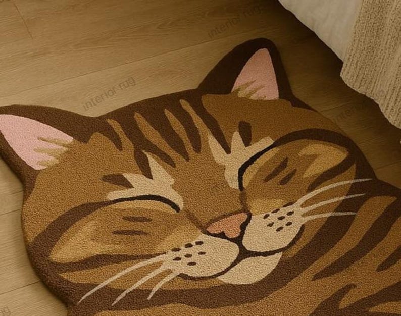 Cute Cat Shaped Rug for Bedroom – Soft Sleeping Kitty Animal Rug, Cozy ...