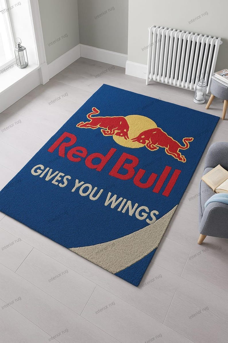 Red Bull Logo Carpet Durable Custom Rug Gives You Wings Gaming Floor ...