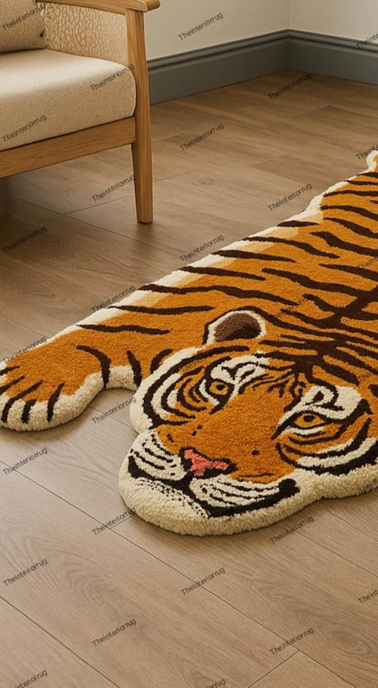 Animal Shaped Wool Rug Tiger Design – Handmade Tufted Carpet for Kids ...