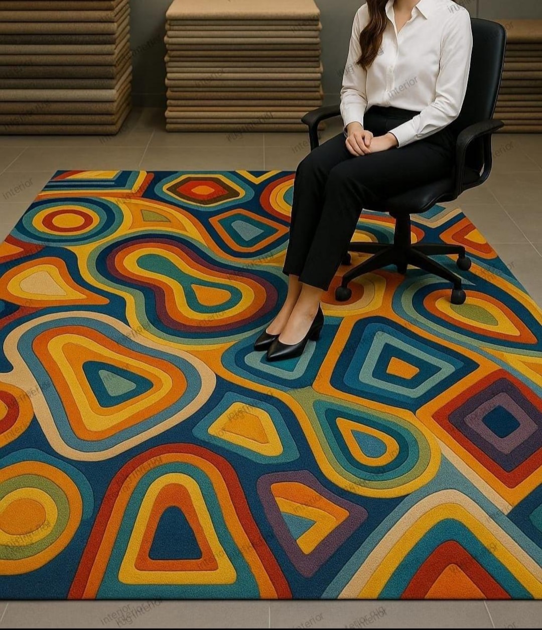 Colorful Geometric Rug for Office & Home Handmade Vibrant Abstract ...