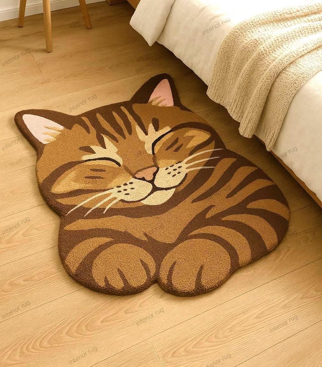 Cute Cat Shaped Rug for Bedroom – Soft Sleeping Kitty Animal Rug, Cozy ...