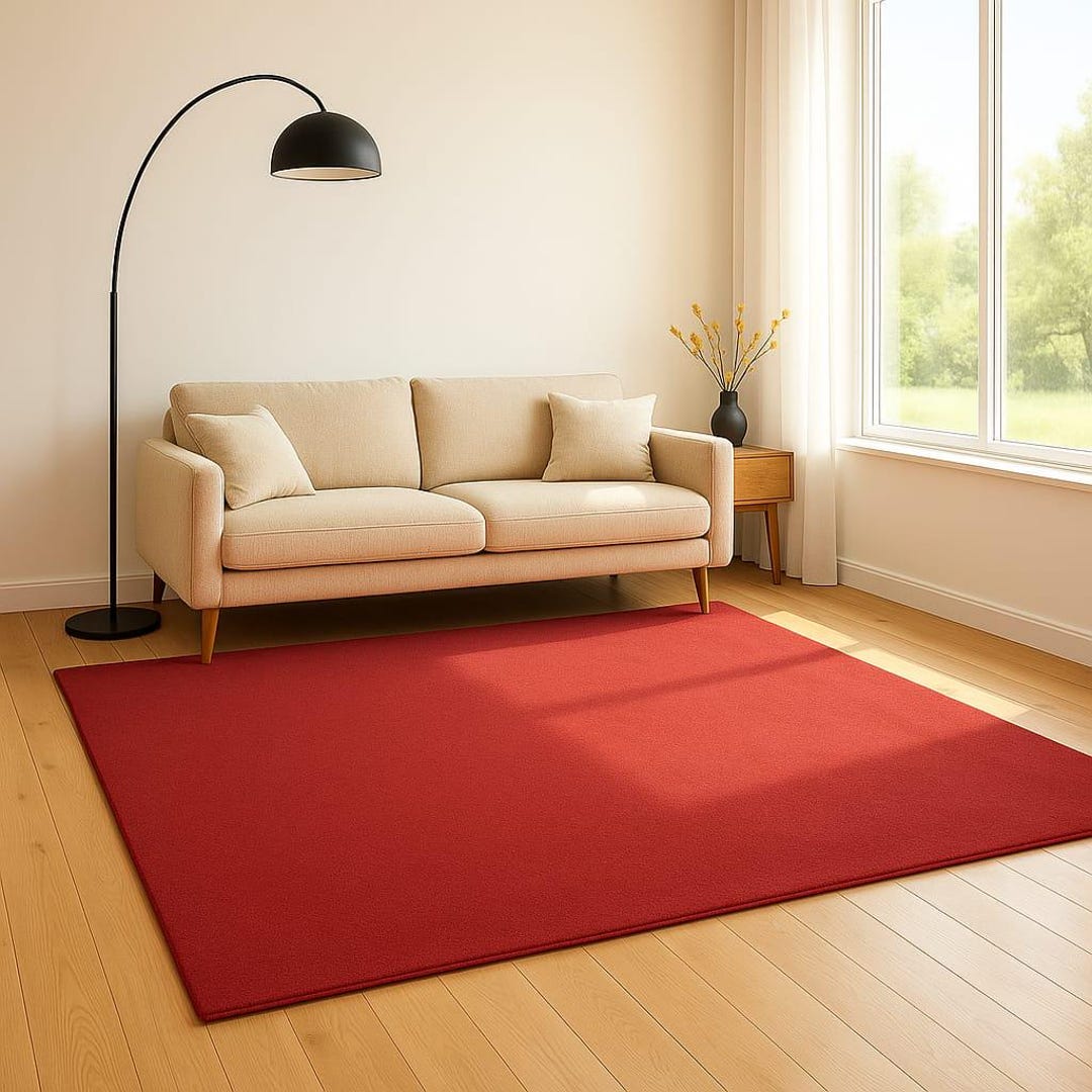 Solid Red Area Rug – Modern Minimalist Carpet for Living Room, Bold ...