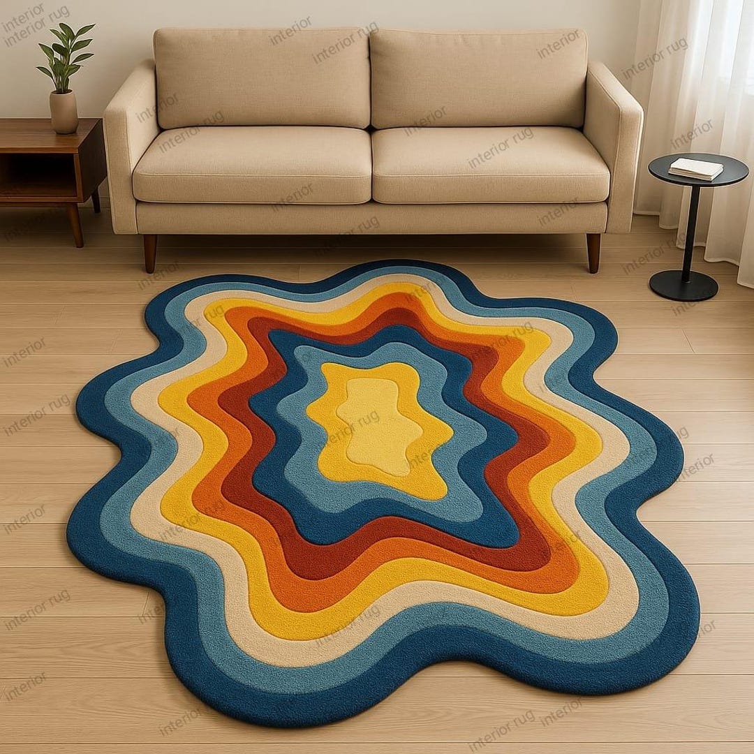 Wavy Colorful Abstract Blob Rug – Soft Irregular Modern Area Carpet for ...