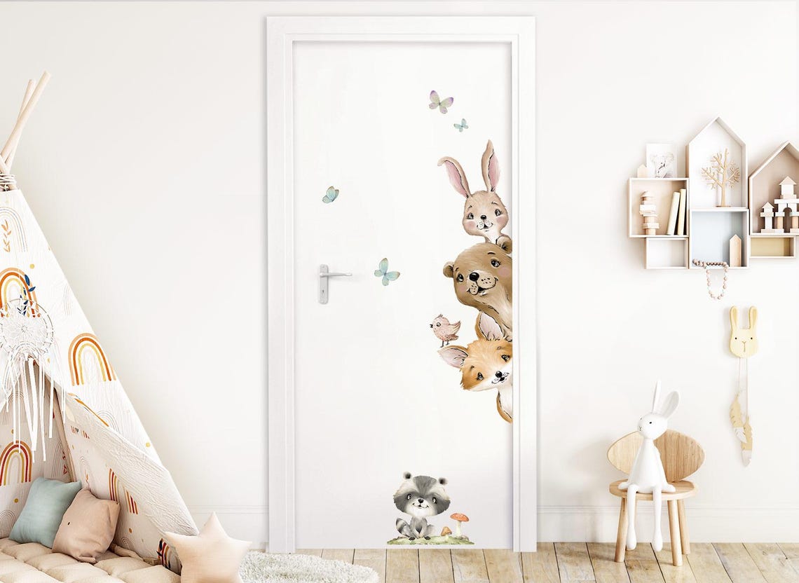 Door Sticker for Children's Room Forest Animals Wall Sticker for Baby ...