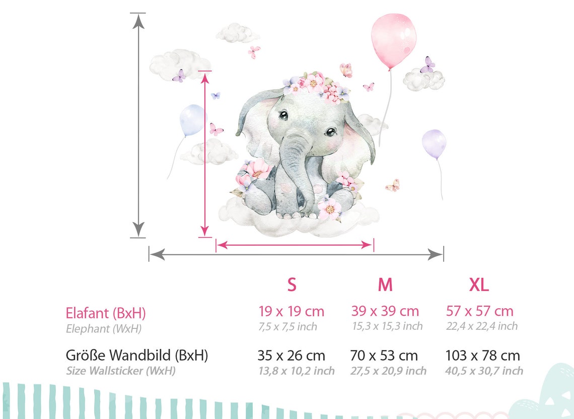 Elephant Wall Decal With Clouds, Wall Sticker for Children's Room ...