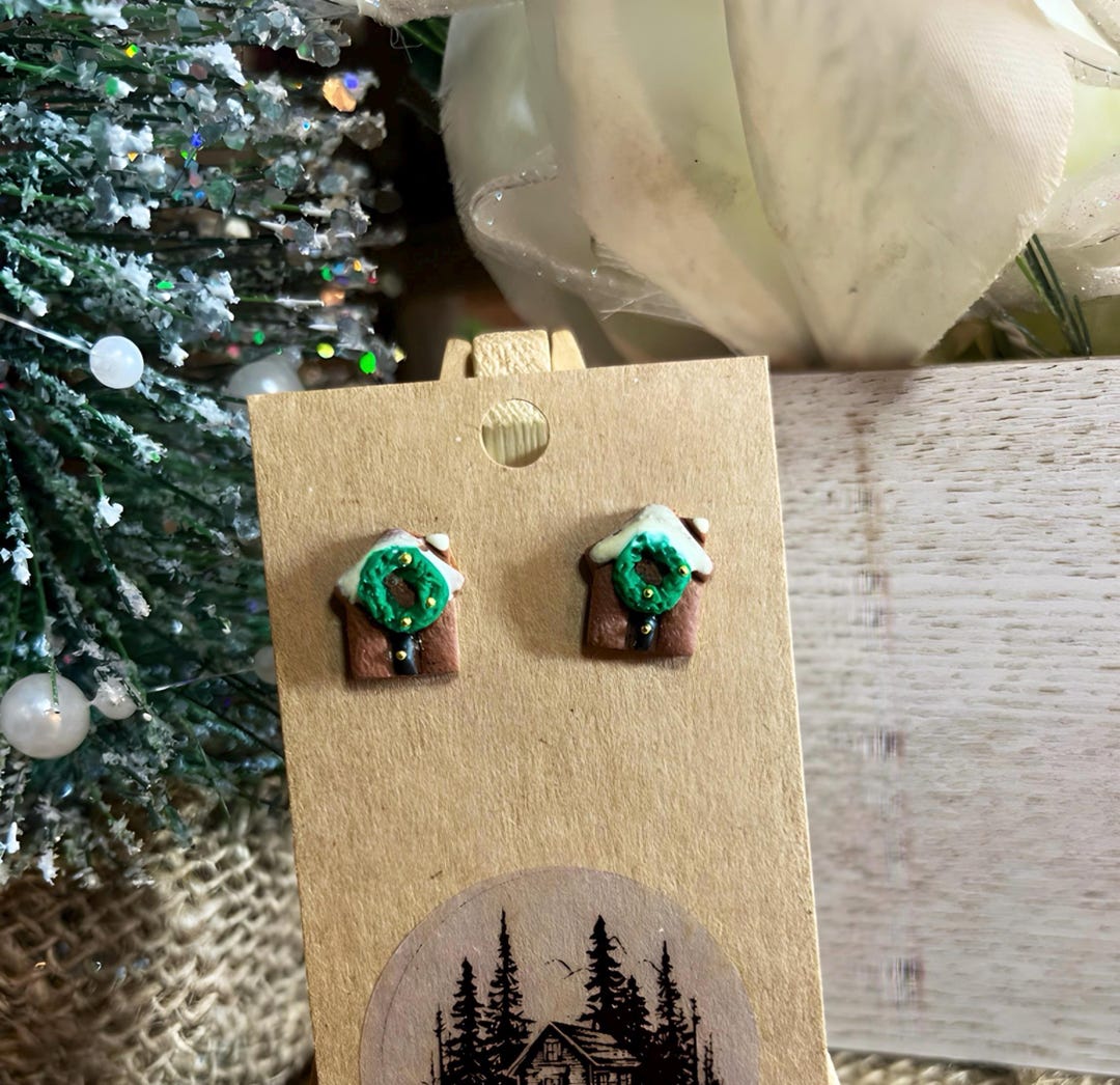 Tiny Frosted Gingerbread House Studs - Etsy