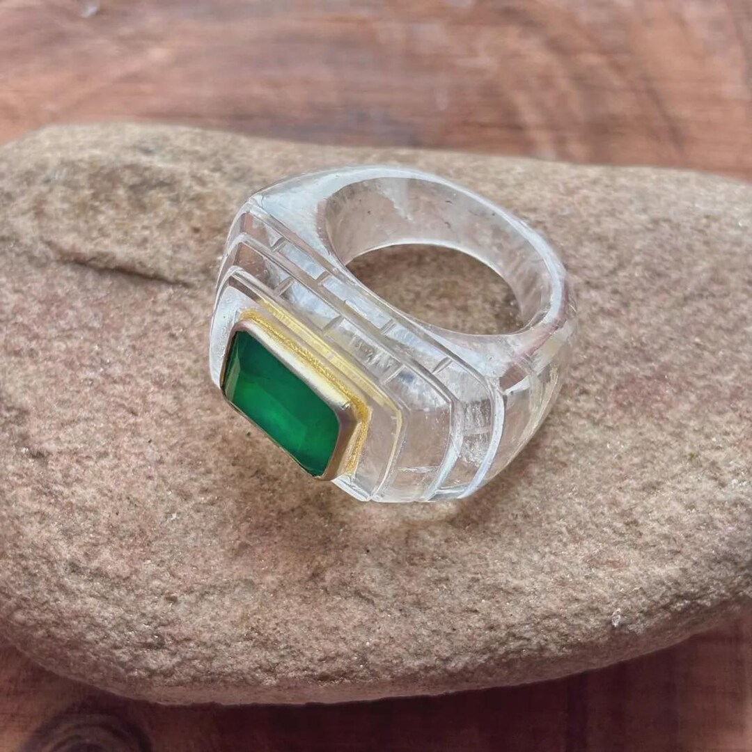 Emerald & Crystal Ring | Double Stone Ring | Minimalist Birthstone Ring ...