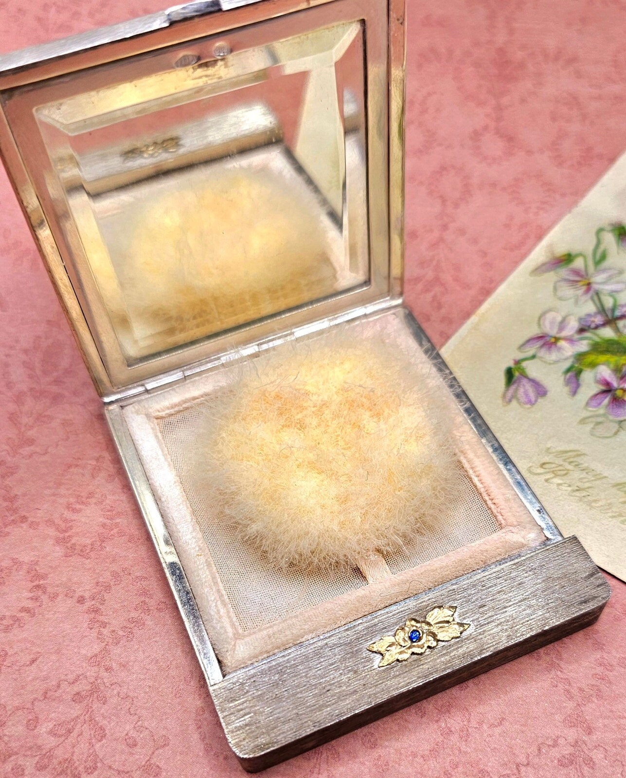 Antique Sterling Silver Compact With Original Puff. RARE FIND - Etsy