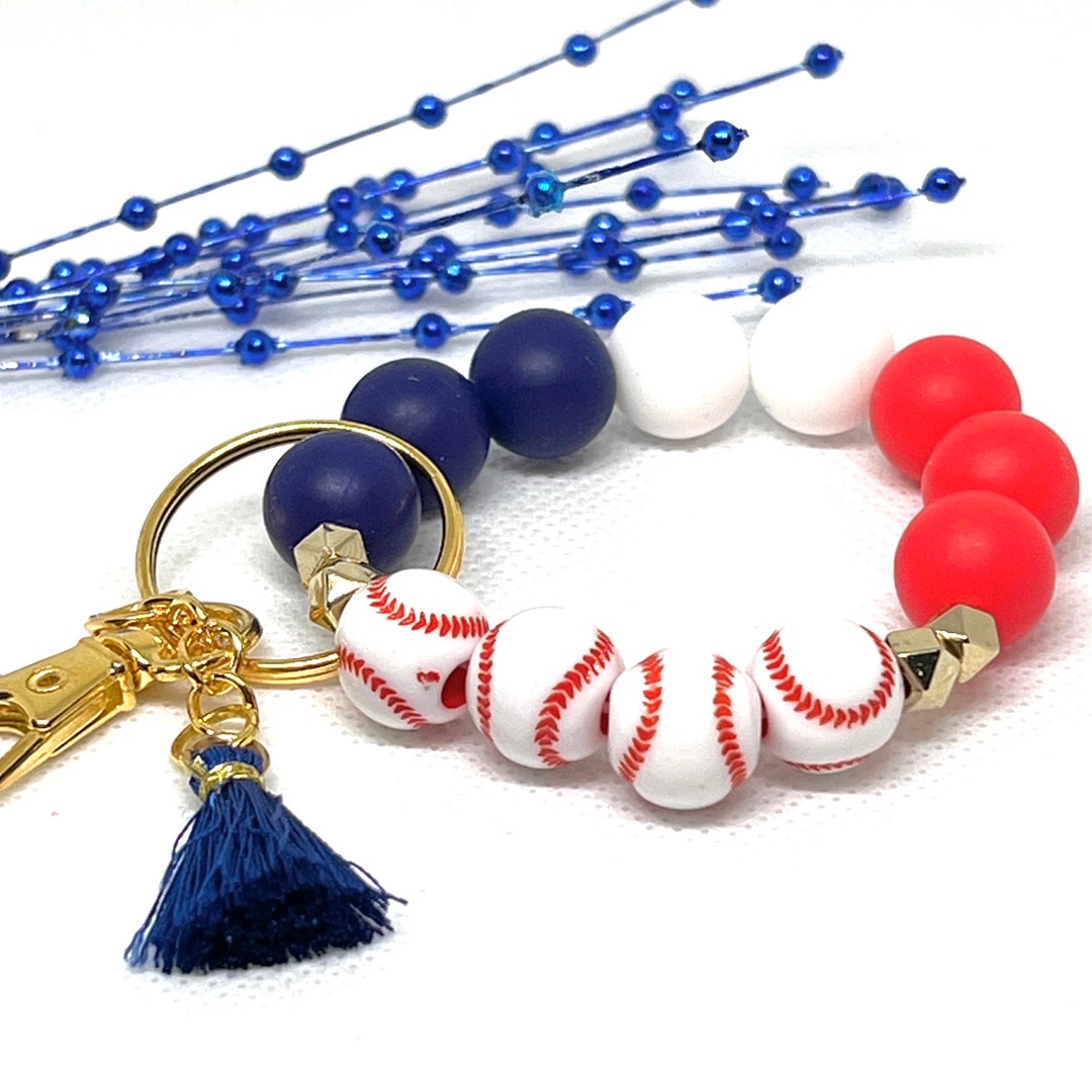 Texas Rangers Baseball Handmade Silicone Bead Wristlet Keychain ...