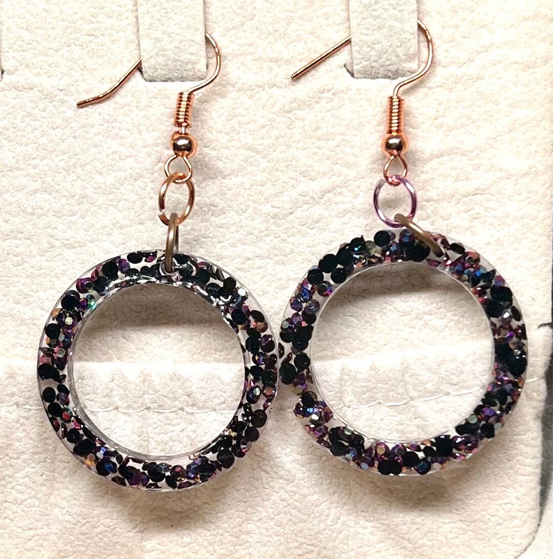 Chic Handmade Black Glitter Flakes Resin Hoop Earrings Unique Gift Idea - Etsy