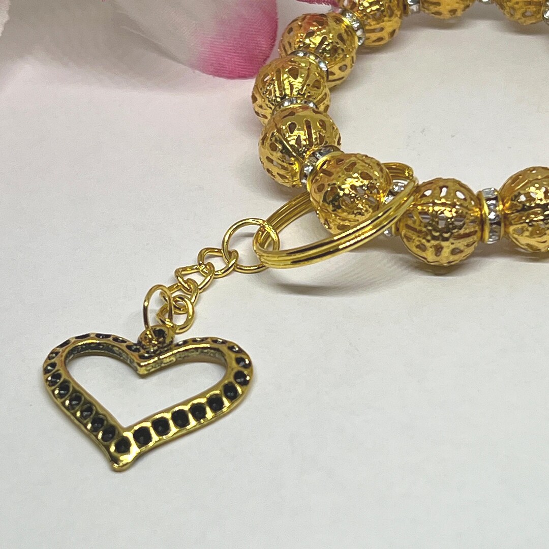 Elegant Handmade Golden Keychain With Golden Heart Charm - Etsy