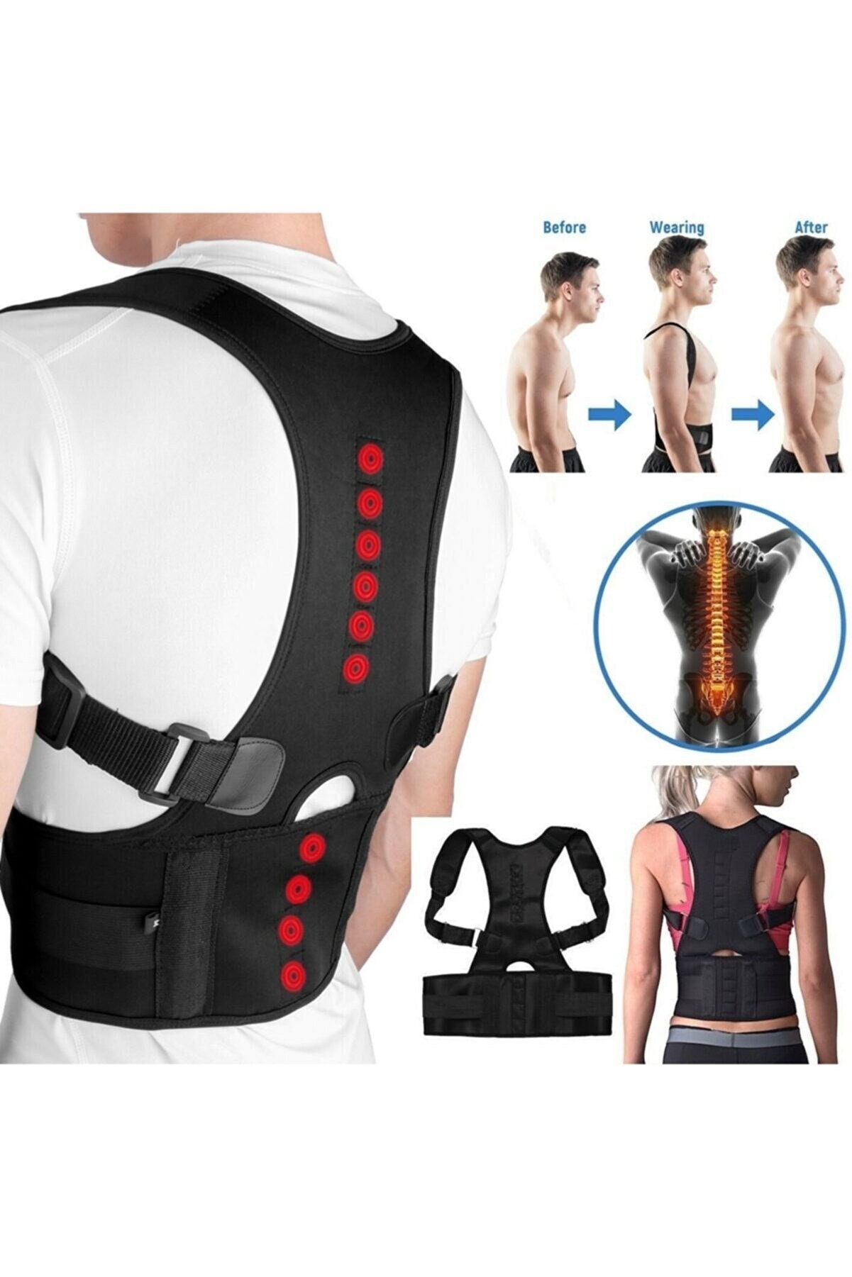Corset, Posture Corrector, Unisex Black Medical Corset Orthopedic Anti ...