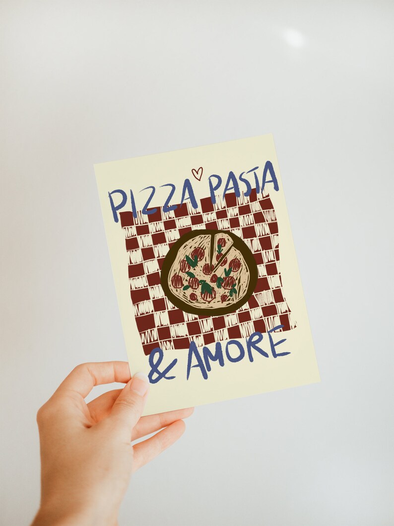 Postcard Pizza Pasta & Amore Illustration / Dolce Vita / - Etsy