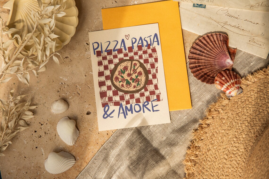 Postcard Pizza Pasta & Amore Illustration / Dolce Vita / - Etsy